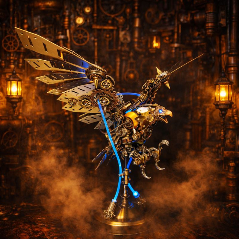 Steampunk Eagle Mechanical Model Kit with LED Eyes – 3D Metal DIY Disp ...